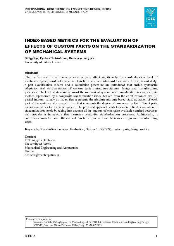 (PDF) Index-Based Metrics for the Evaluation of Effects of Custom Parts ...