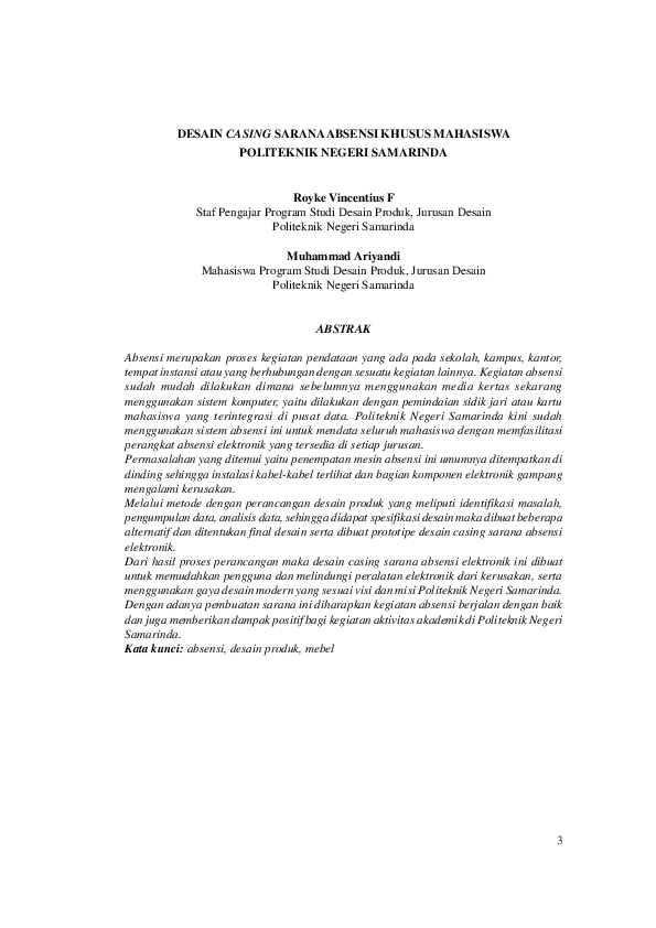 (PDF) Desain Casing Sarana Absensi Khusus Mahasiswa Politeknik Negeri Samarinda