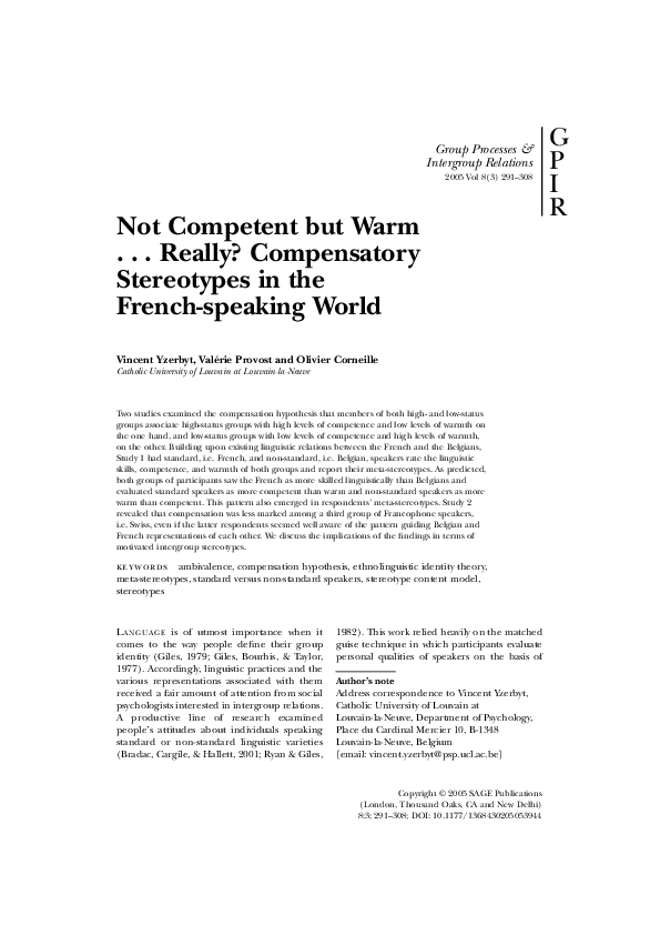 (PDF) Not Competent but Warm... Really? Compensatory Stereotypes in the ...