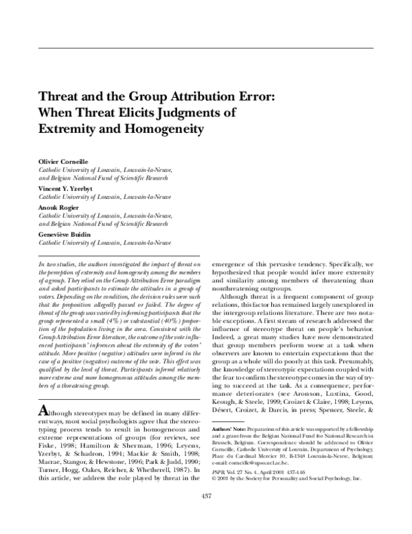 (PDF) Threat and the Group Attribution Error: When Threat Elicits ...