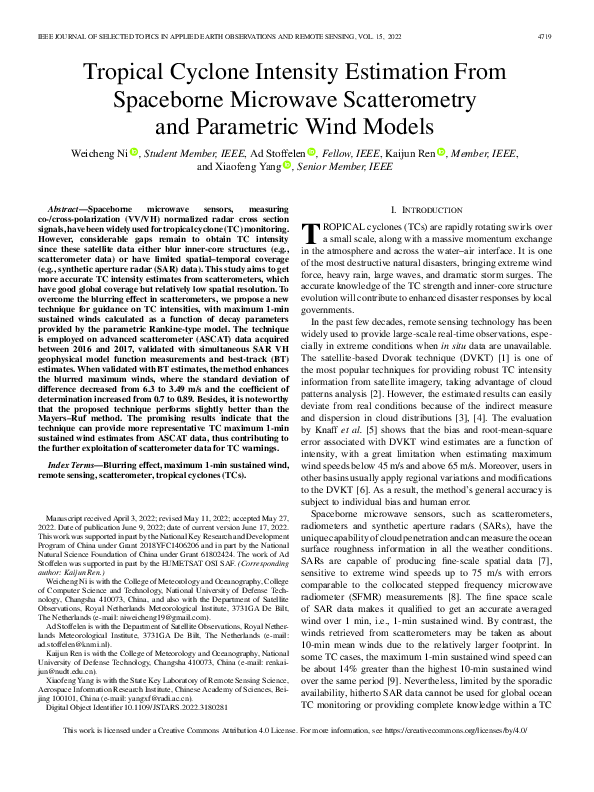 (PDF) Tropical Cyclone Intensity Estimation From Spaceborne Microwave ...
