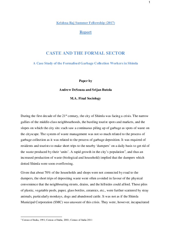 (PDF) Report CASTE AND THE FORMAL SECTOR A Case Study of the Formalised ...