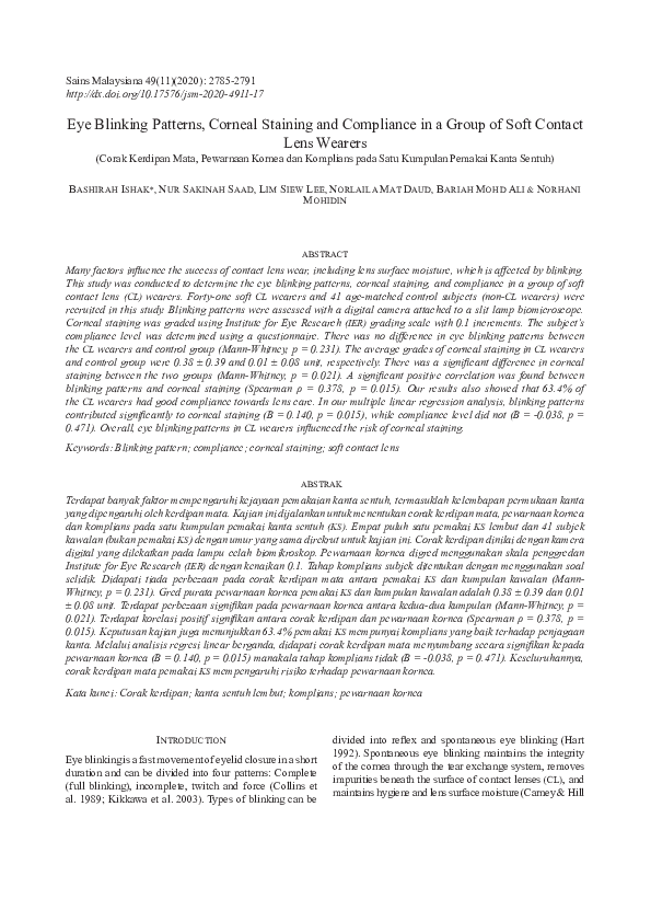 (PDF) Eye Blinking Patterns, Corneal Staining and Compliance in a Group ...