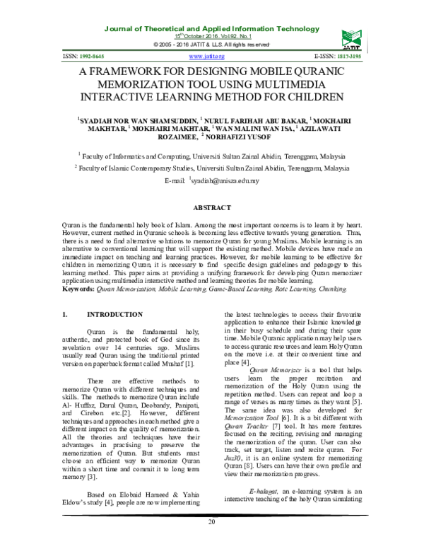 (PDF) A Framework for Designing Mobile Quranic Memorization Tool Using Multimedia Interactive ...