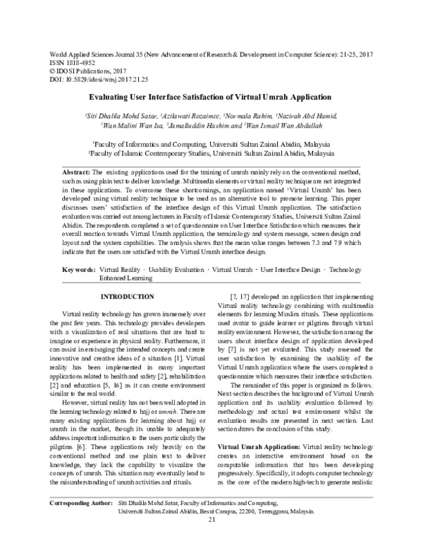 (PDF) Evaluating User Interface Satisfaction of Virtual Umrah Application (PDF) Evaluating User Interface Satisfaction of Virtual Umrah Application
