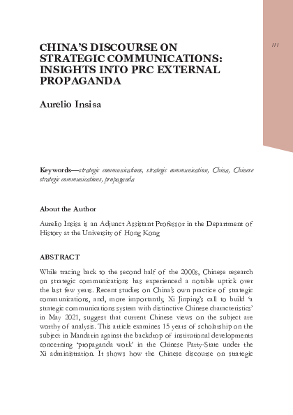 (PDF) CHINA'S DISCOURSE ON STRATEGIC COMMUNICATIONS: INSIGHTS INTO PRC ...