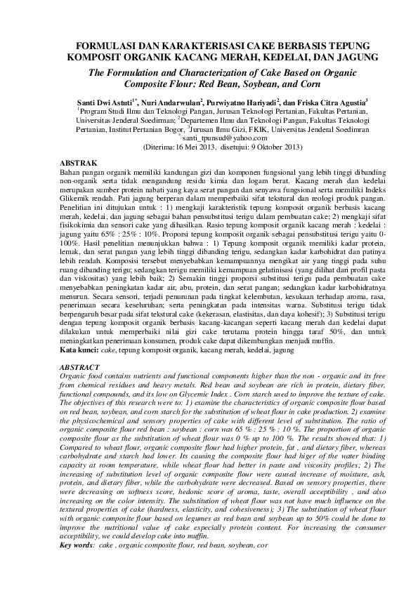 (PDF) Formulasi dan Karakterisasi Cake Berbasis Tepung Komposit Organik ...