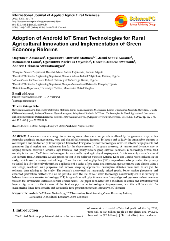 (PDF) Adoption of Android IoT Smart Technologies for Rural Agricultural Innovation and ...