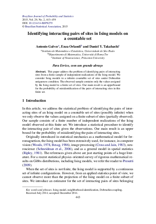 (PDF) Identifying interacting pairs of sites in Ising models on a ...
