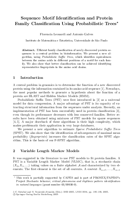 (PDF) Sequence Motif Identification and Protein Family Classification Using Probabilistic Trees