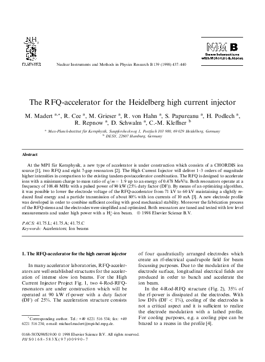 (PDF) The RFQ-accelerator for the Heidelberg high current injector
