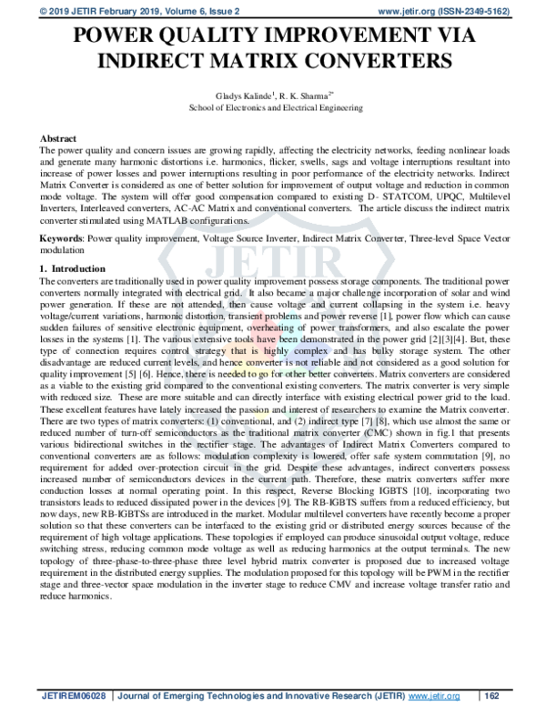 (PDF) Power Quality Improvement via Indirect Matrix Converters