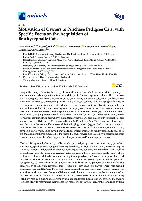 (PDF) Motivation of Owners to Purchase Pedigree Cats, with Specific ...