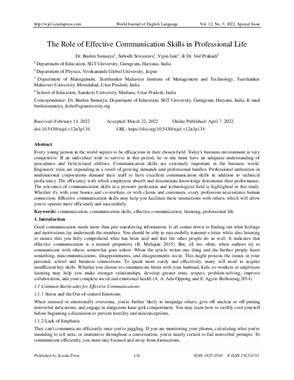 (PDF) The Role of Effective Communication Skills in Professional Life