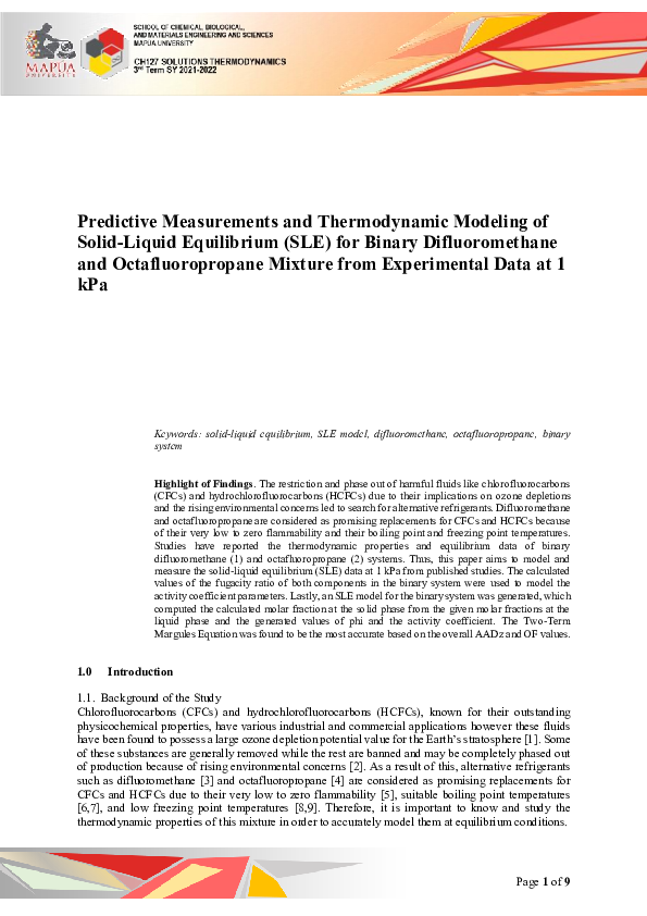 (PDF) Predictive Measurements and Thermodynamic Modeling of Solid-Liquid Equilibrium (SLE) for ...