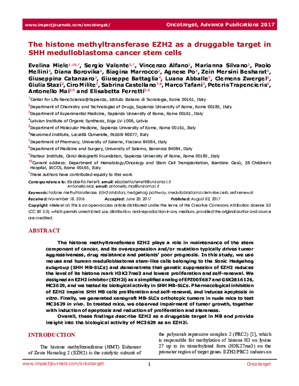 (PDF) The histone methyltransferase EZH2 as a druggable target in SHH ...