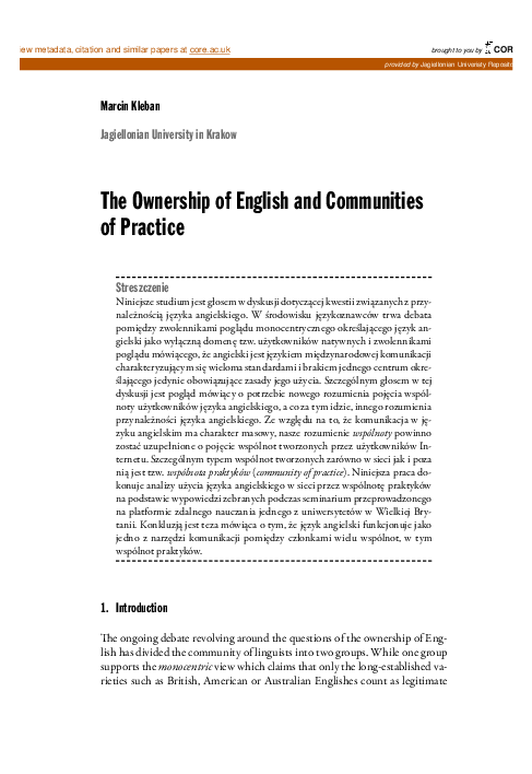 (PDF) The ownership of English and communities of practice