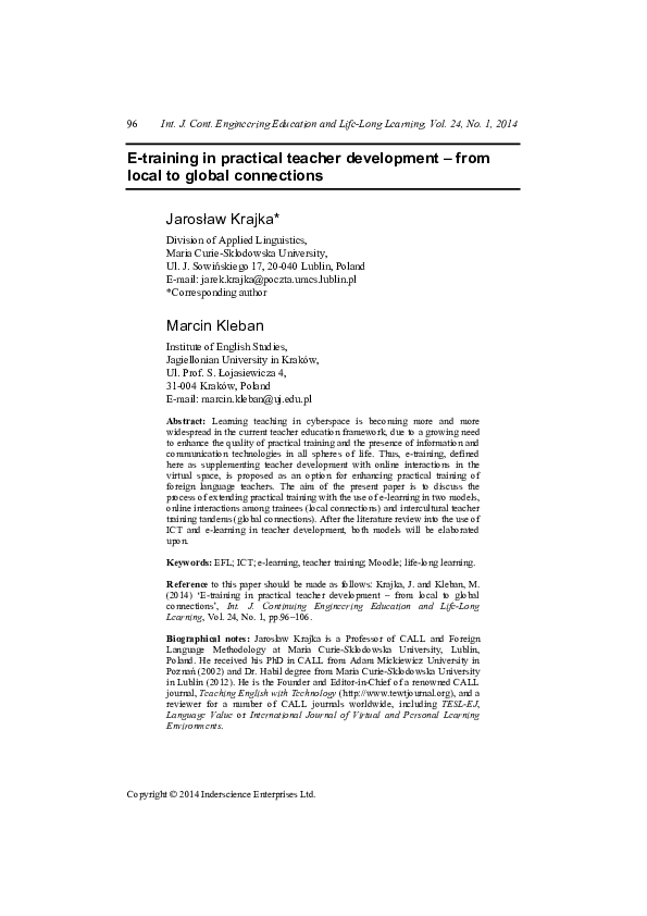 (PDF) E-training in practical teacher development - from local to ...