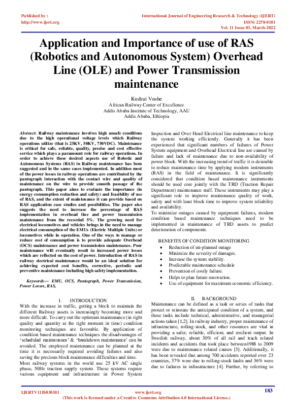 (PDF) Application and Importance of use of RAS (Robotics and Autonomous System) Overhead Line ...