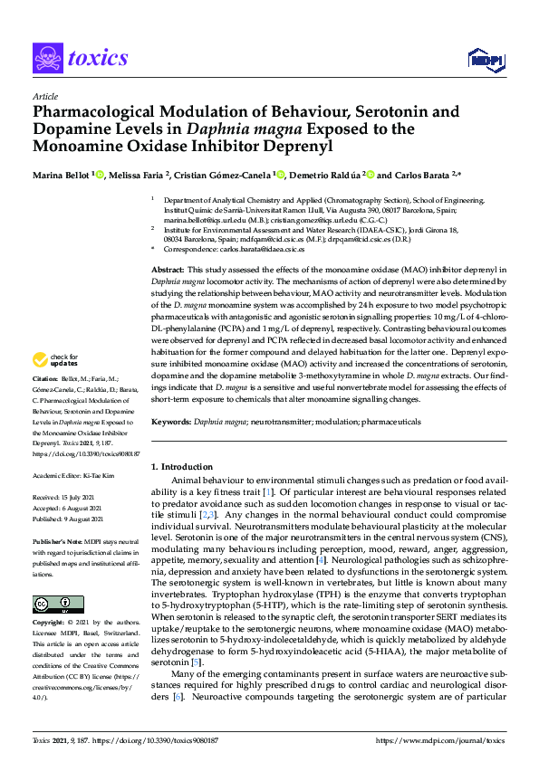 (PDF) Pharmacological Modulation of Behaviour, Serotonin and Dopamine Levels in Daphnia magna ...
