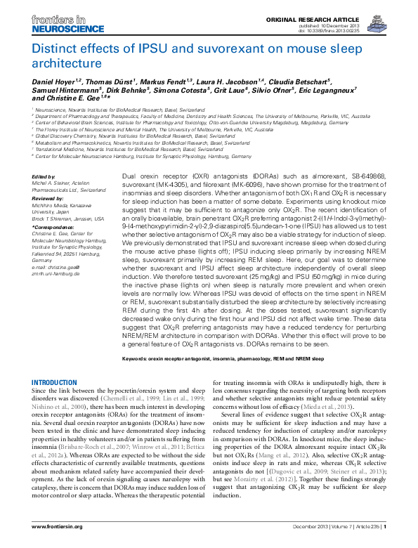 (PDF) Distinct effects of IPSU and suvorexant on mouse sleep architecture