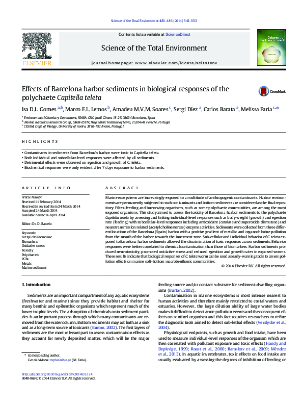(PDF) Effects of Barcelona harbor sediments in biological responses of ...