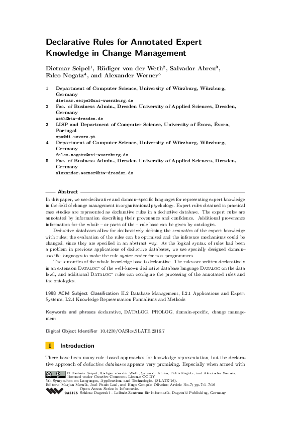(PDF) Declarative Rules for Annotated Expert Knowledge in Change Management | Dietmar Seipel ...