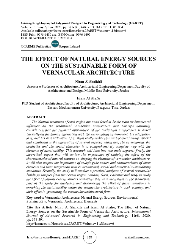 (PDF) The Effect of Natural Energy Sources on the Sustainable Form of ...