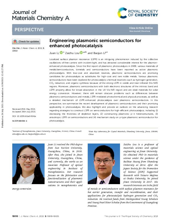 (PDF) Engineering plasmonic semiconductors for enhanced photocatalysis