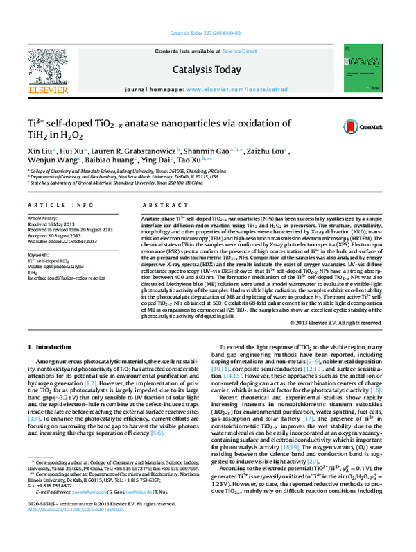 (PDF) Ti3+ self-doped TiO2−x anatase nanoparticles via oxidation of ...