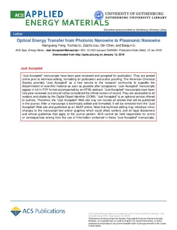 (PDF) Optical Energy Transfer from Photonic Nanowire to Plasmonic Nanowire