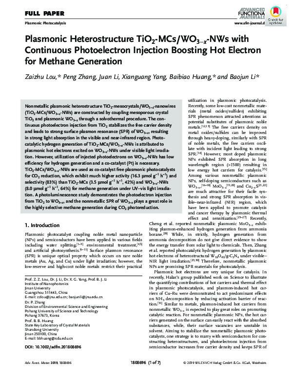 (PDF) Plasmonic Heterostructure TiO2 -MCs/WO3− x -NWs with Continuous ...