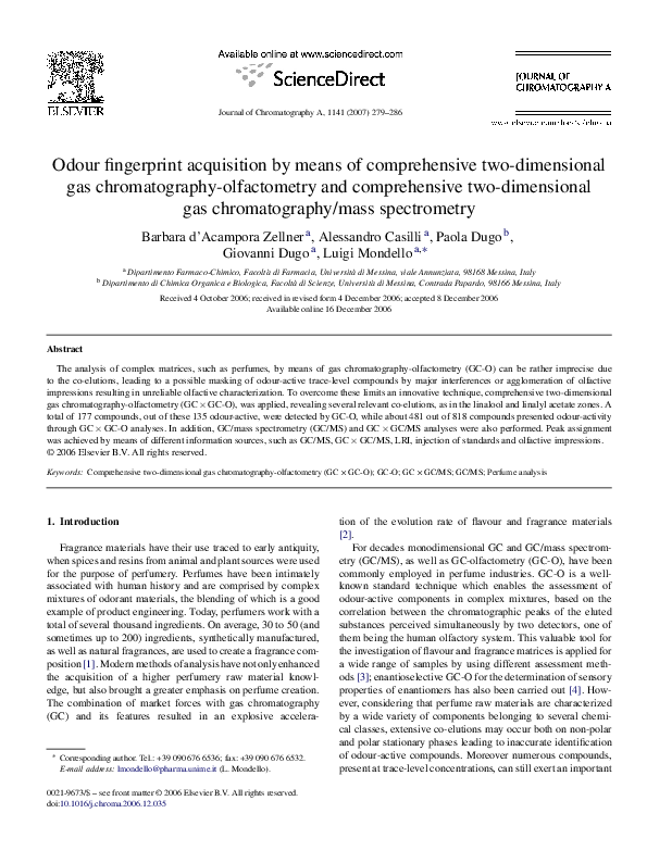 (PDF) Odour fingerprint acquisition by means of comprehensive two-dimensional gas chromatography ...