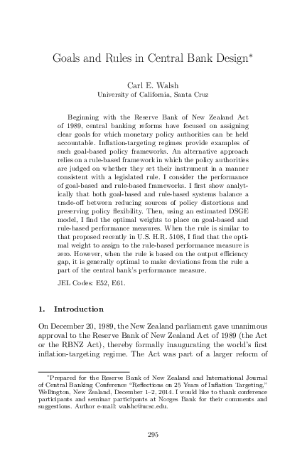 (PDF) Goals and Rules in Central Bank Design