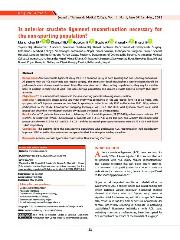 (PDF) Is anterior cruciate ligament reconstruction necessary for the ...