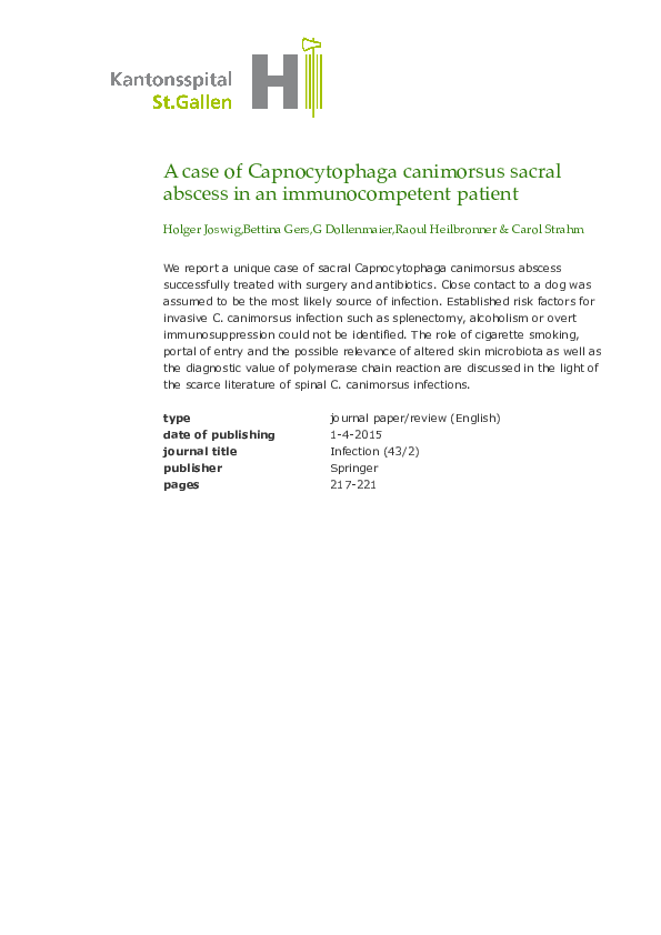 (PDF) A case of Capnocytophaga canimorsus sacral abscess in an ...