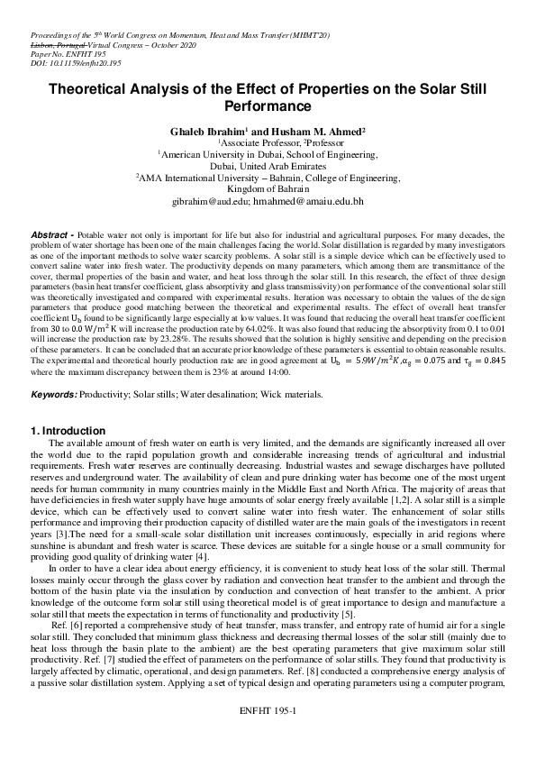 (PDF) Theoretical Analysis of the Effect of Properties on the Solar ...