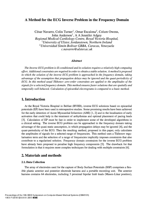 (PDF) A Method for the ECG Inverse Problem in the Frequency Domain