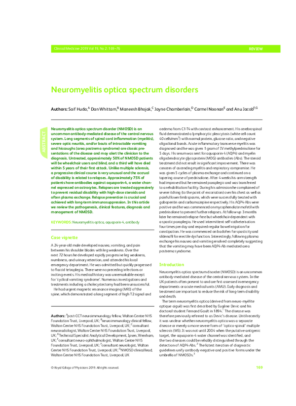 (PDF) Neuromyelitis Optica Spectrum Disorders