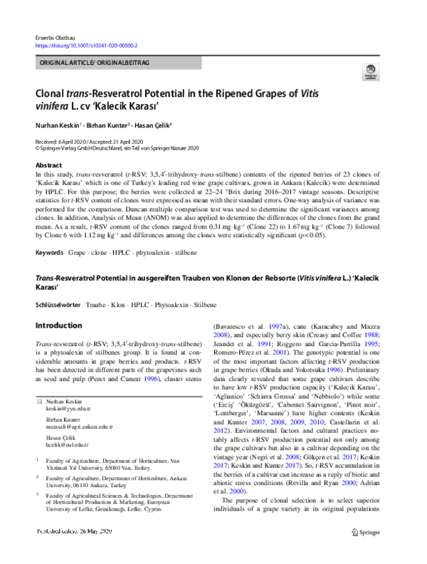 (PDF) Clonal trans-Resveratrol Potential in the Ripened Grapes of Vitis vinifera L. cv ‘Kalecik ...