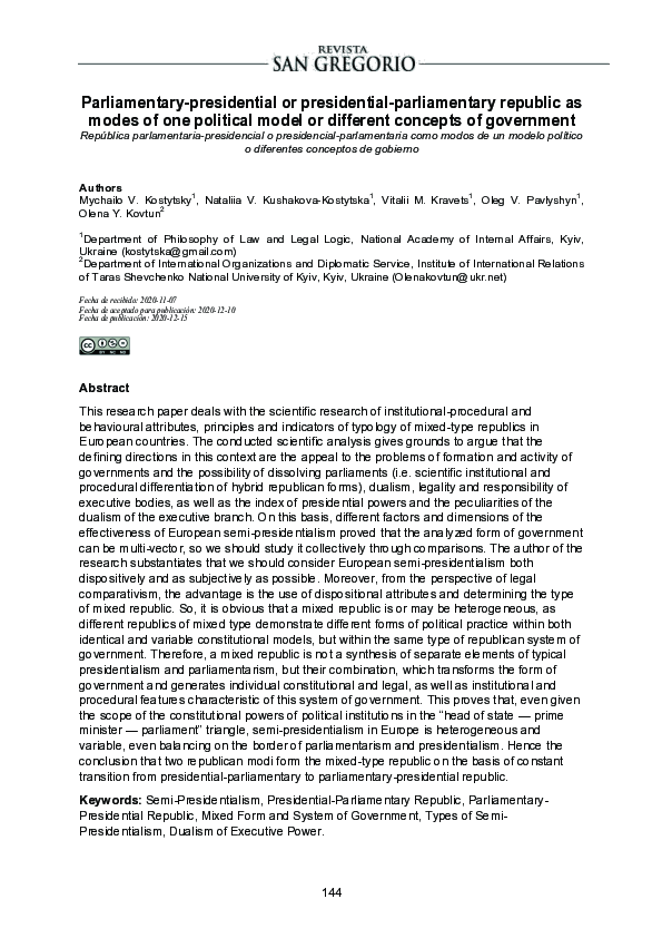 (PDF) Parliamentary-presidential or presidential-parliamentary republic ...