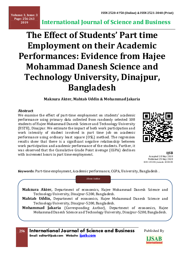 (PDF) The Effect of Students' Part time Employment on their Academic ...