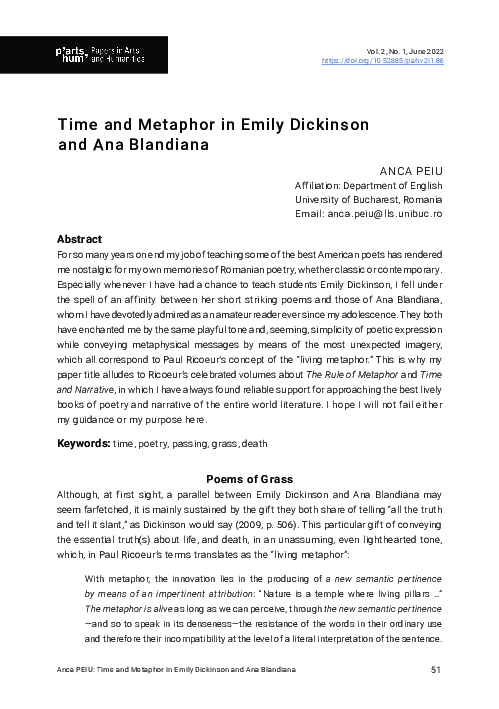 (PDF) Time and Metaphor in Emily Dickinson and Ana Blandiana