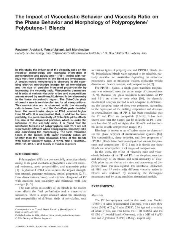 (PDF) The impact of viscoelastic behavior and viscosity ratio on the phase behavior and ...