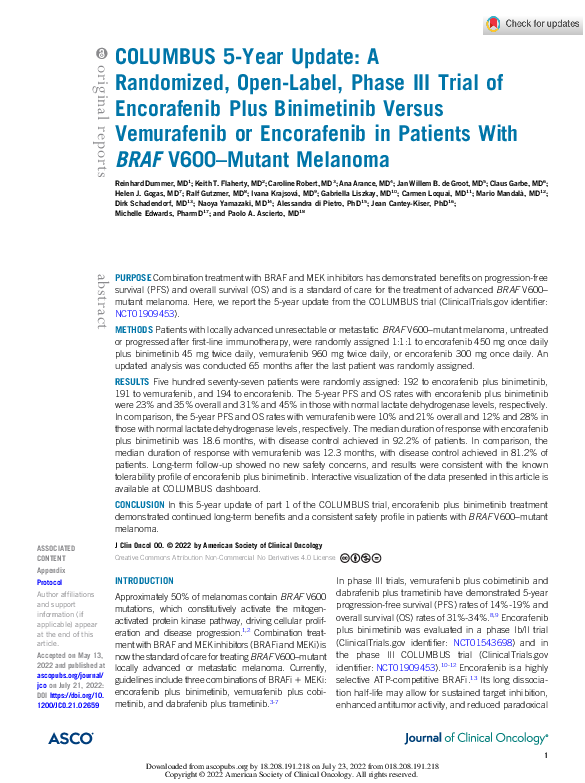 (PDF) COLUMBUS 5-Year Update: A Randomized, Open-Label, Phase III Trial of Encorafenib Plus ...