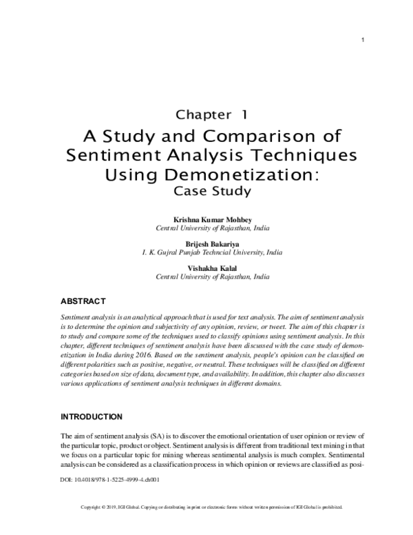 (PDF) A Study and Comparison of Sentiment Analysis Techniques Using Demonetization