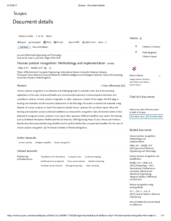 Pdf Human Posture Recognition Methodology And Implementation