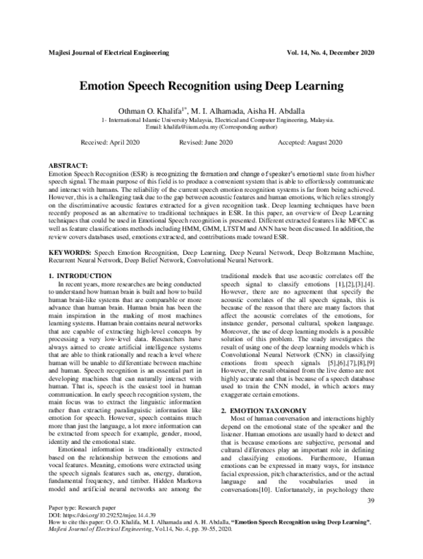 (PDF) Emotional Speech Recognition using Deep Learning