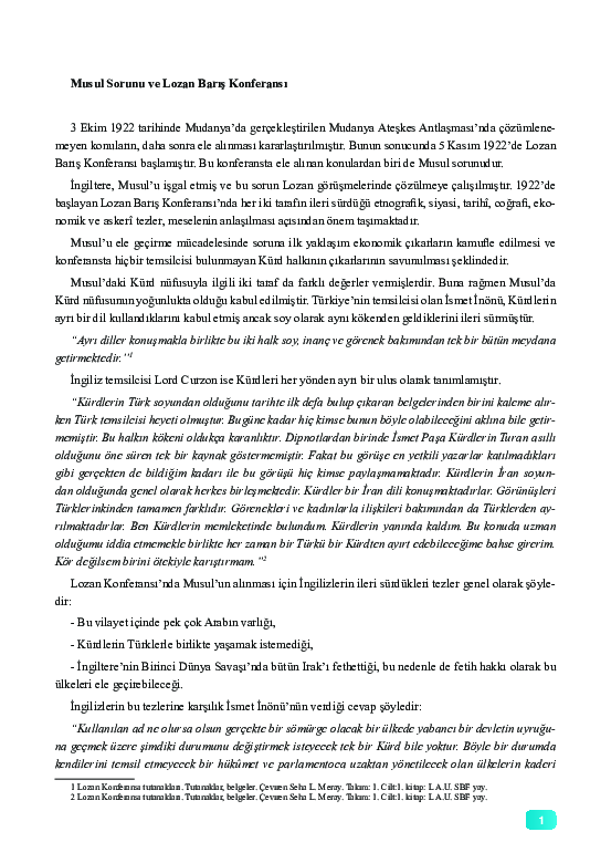 (PDF) Musul Sorunu ve Lozan Barış Konferansı