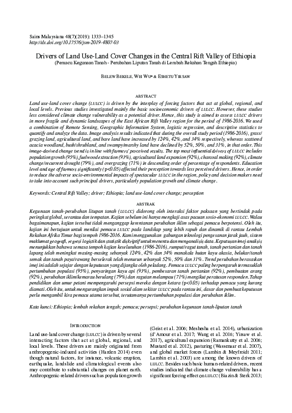 (PDF) Drivers of Land Use-Land Cover Changes in the Central Rift Valley ...